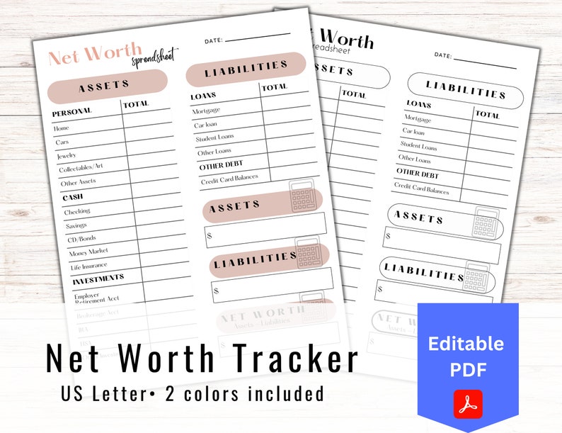 Net Worth Tracker Printable Net Worth Annual Worksheet Monthly Budget ...
