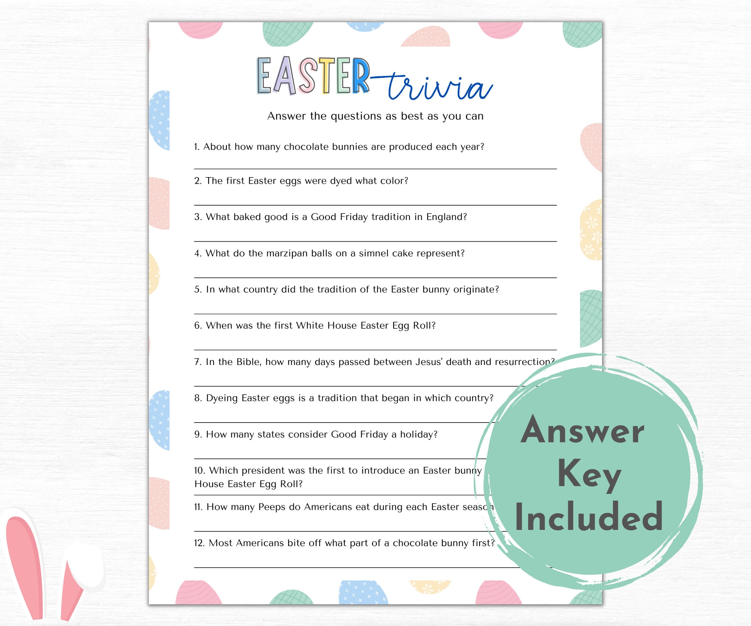 Printable Easter Trivia Game Family Game Night Easter Activities for ...