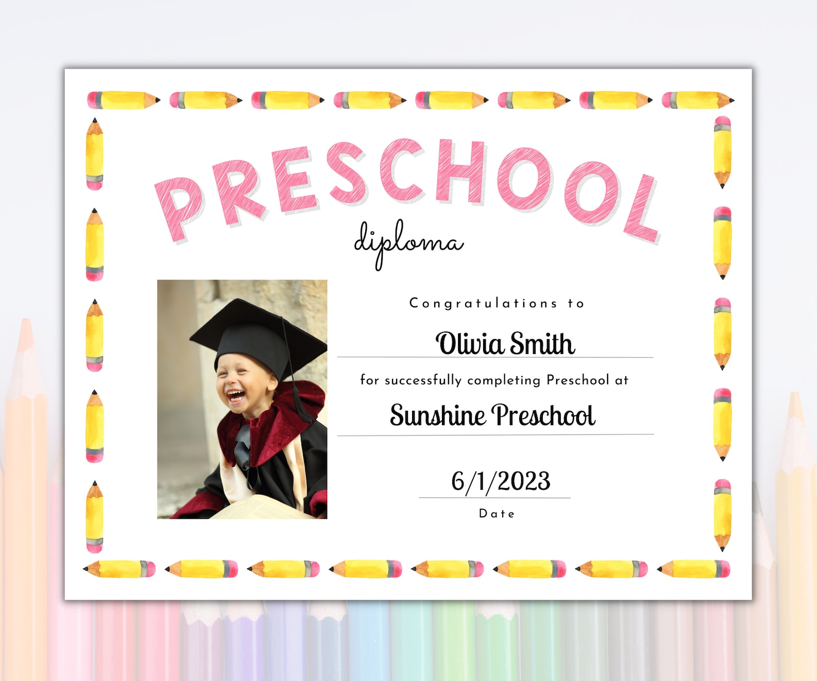 Printable Preschool Graduation Diploma | Preschool Certificate Editable ...