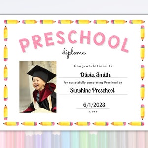 Printable Preschool Graduation Diploma | Preschool Certificate Editable ...