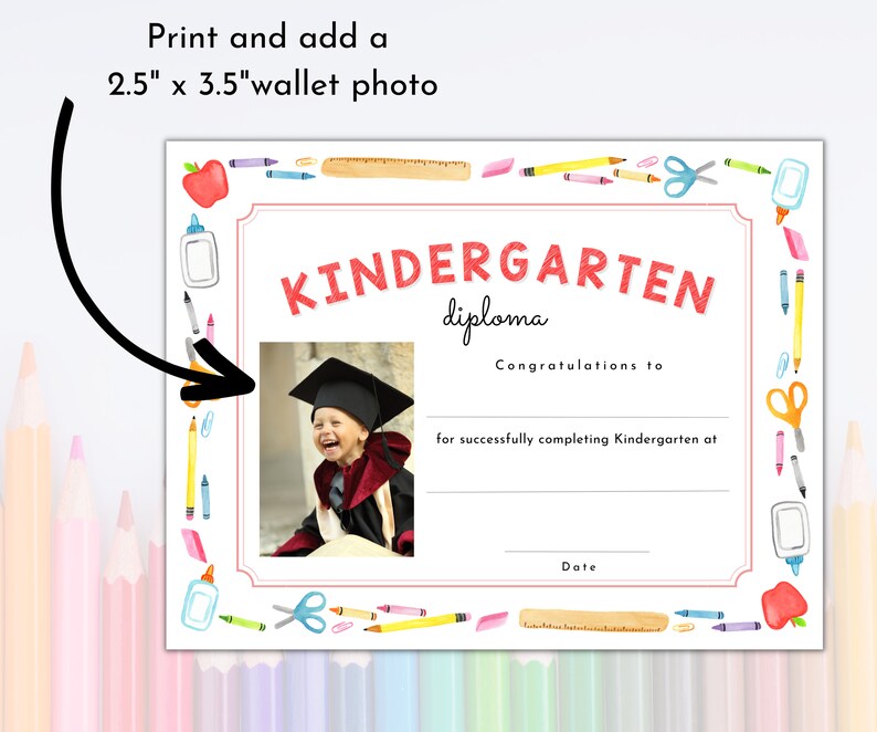 Printable Kindergarten Graduation Diploma Kinder Certificate Editable ...