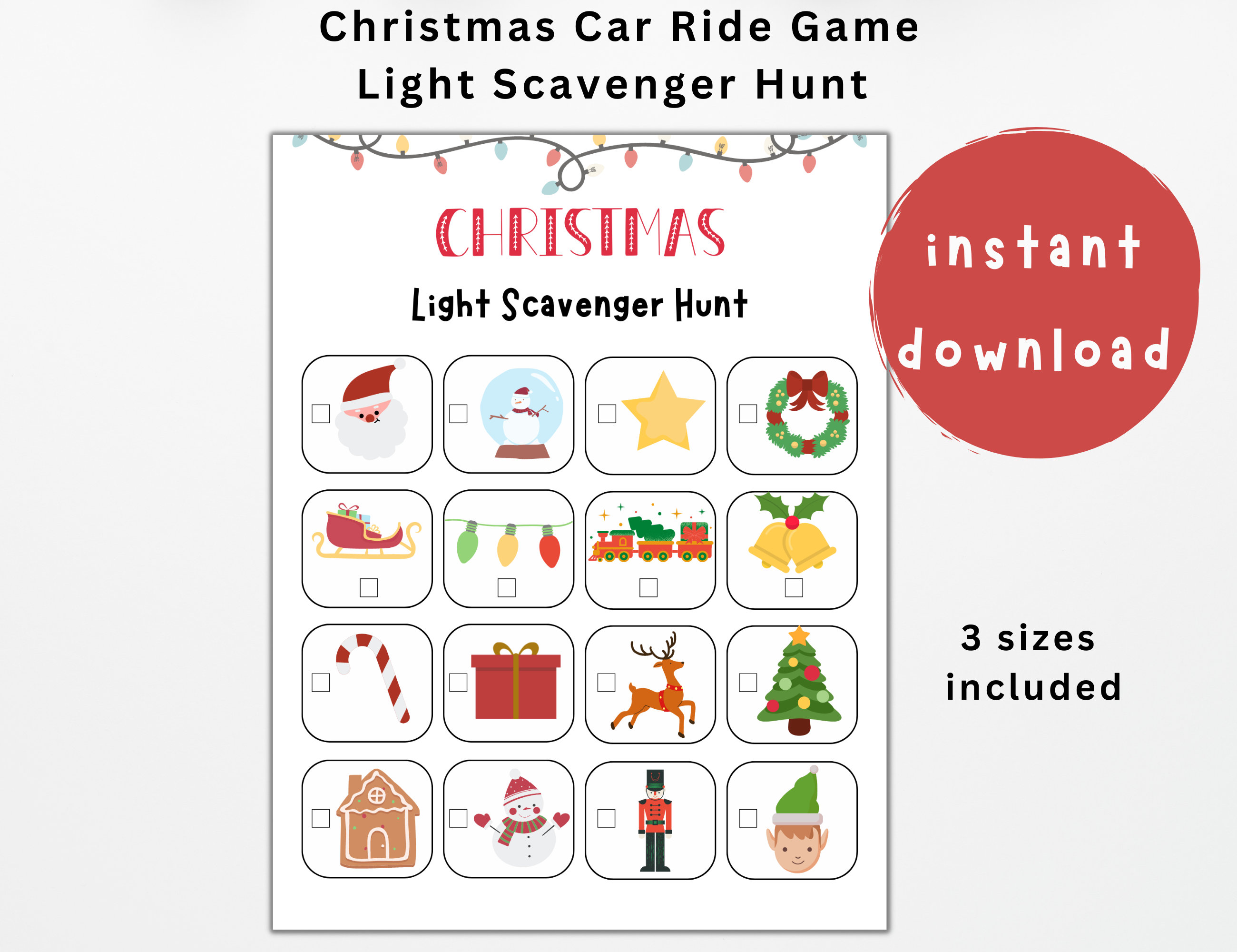 Christmas Scavenger Hunt for Kids Christmas Light Car Ride Game ...