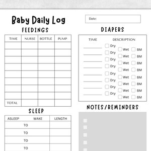 Printable Baby Daily Care Log | Newborn Tracker | Breastfeeding Tracker ...