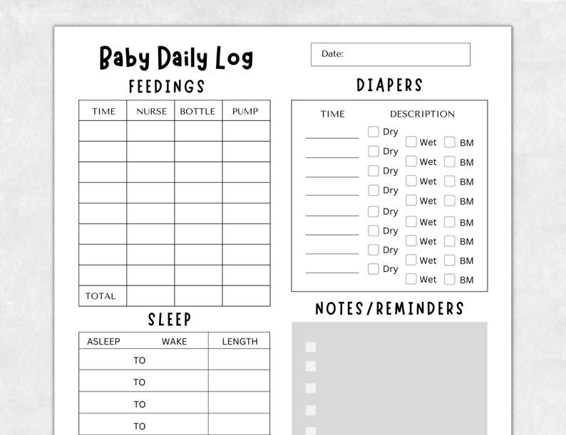 Printable Baby Daily Care Log Newborn Tracker Breastfeeding Tracker ...