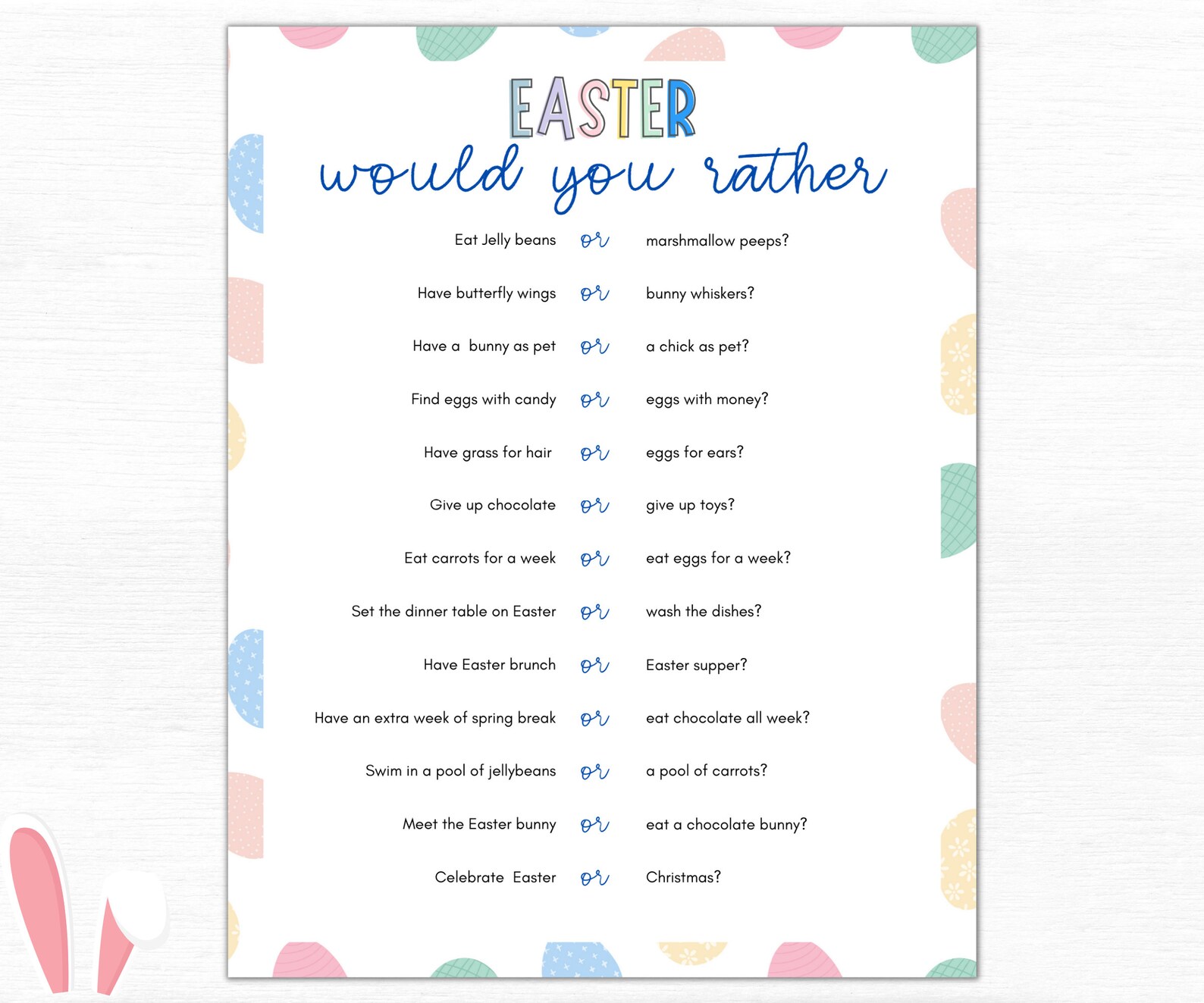 Printable Easter Would You Rather Party Game Family Game Night Easter ...