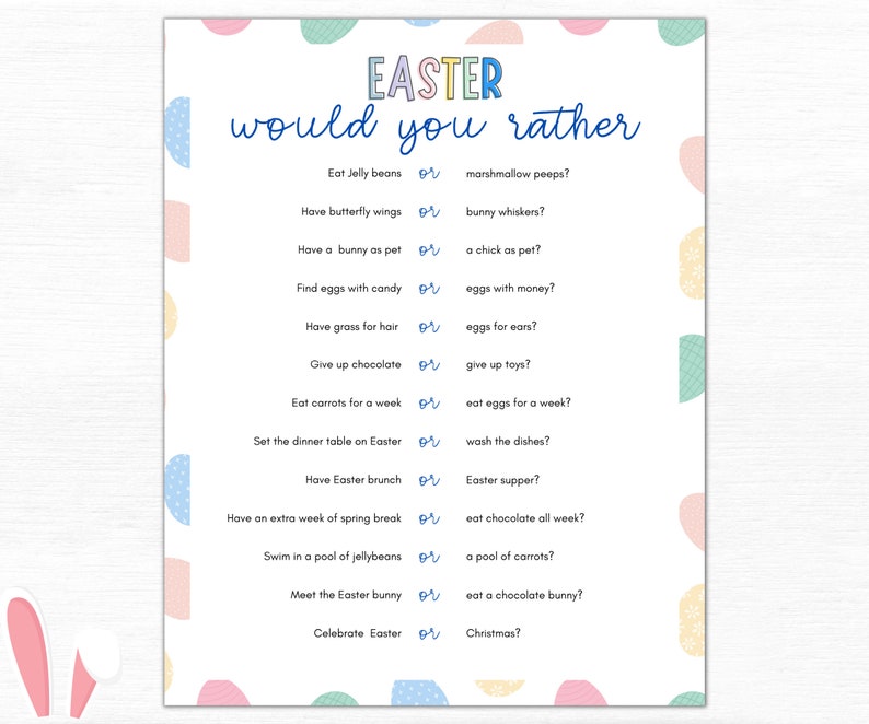 Printable Easter Would You Rather Party Game Family Game Night Easter ...