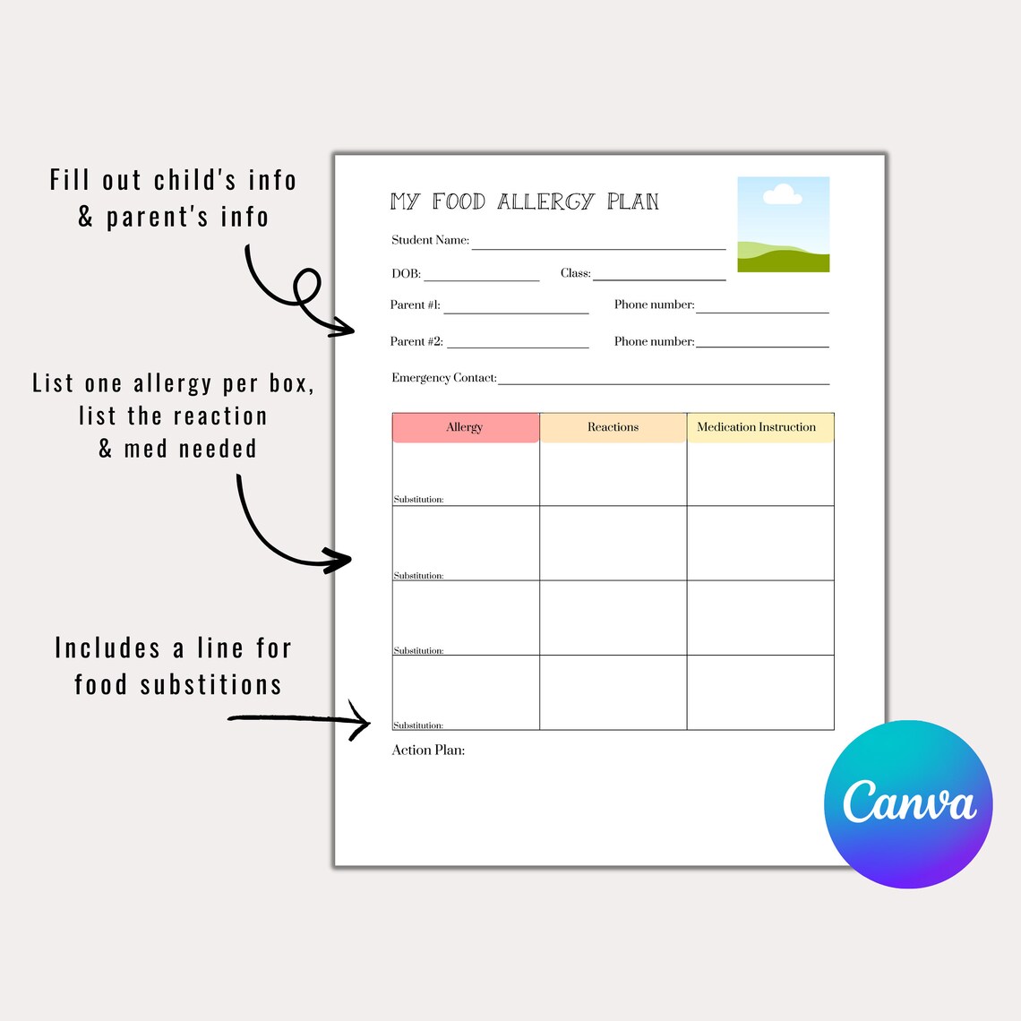 Food Allergy Tracker Form Printable | Food Allergy School Checklist ...