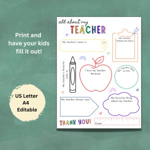 Teacher Appreciation Week All About My Teacher Questionnaire - Etsy