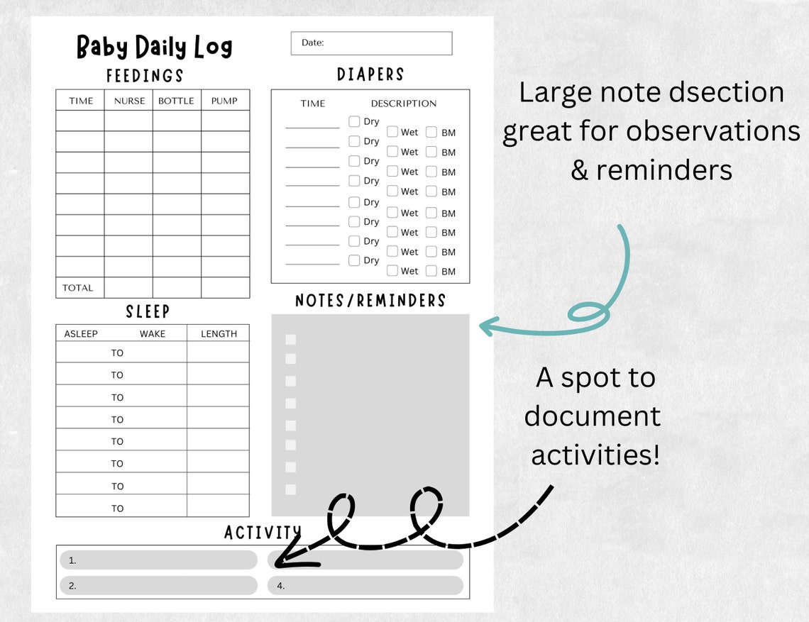 Printable Baby Daily Care Log Newborn Tracker Breastfeeding Tracker ...