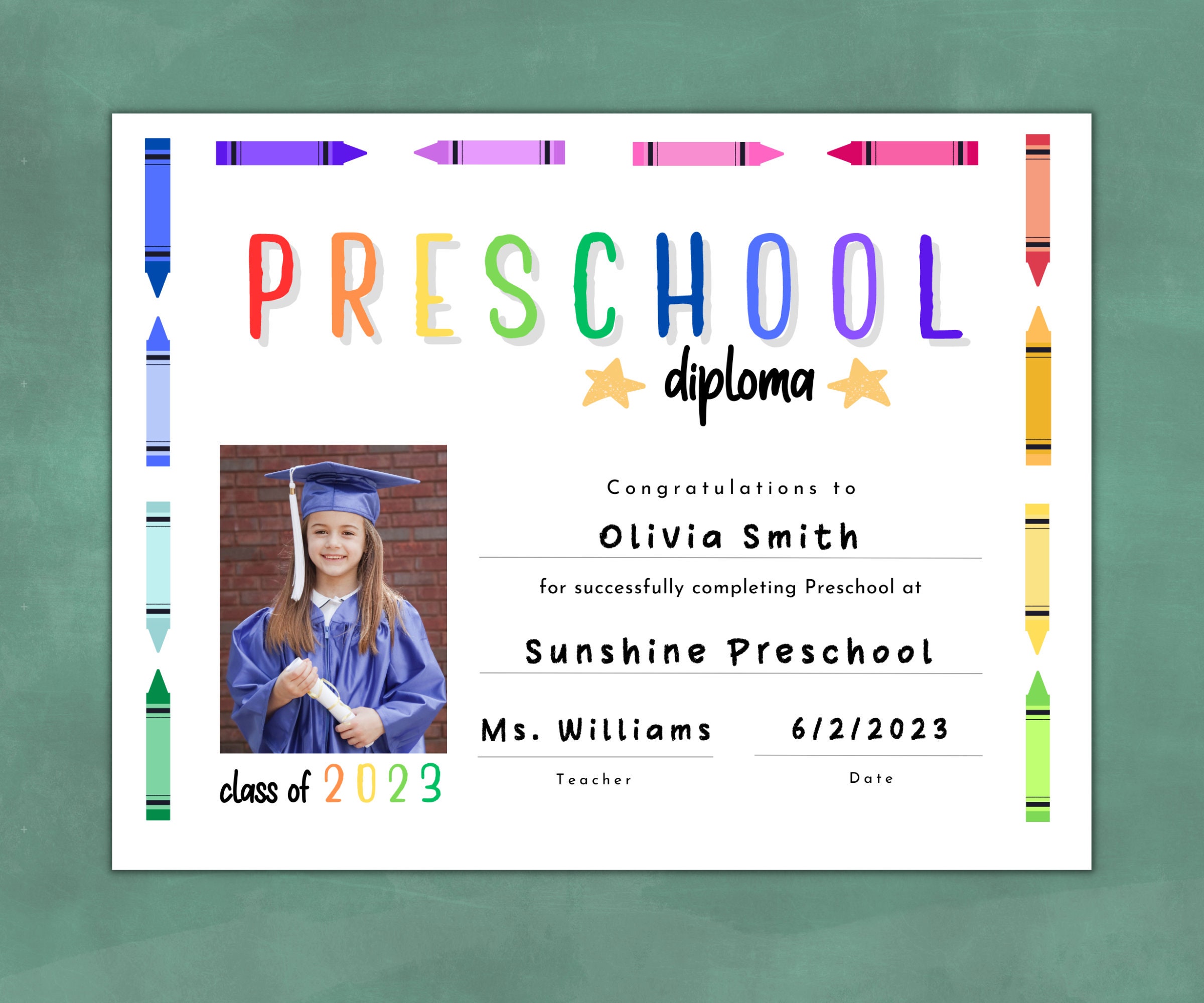 Printable Preschool Graduation Diploma Preschool Certificate Editable ...