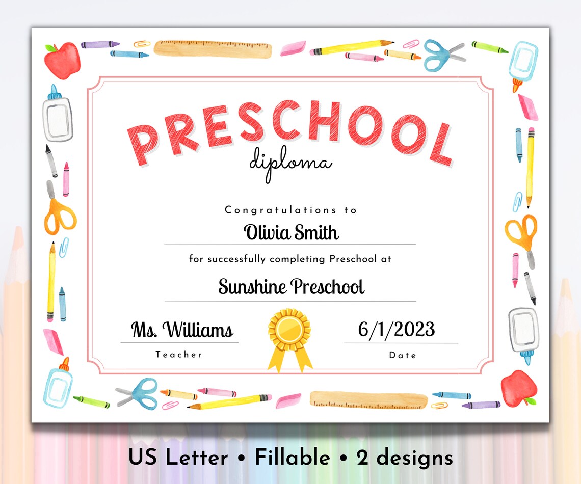 Printable Preschool Graduation Diploma | Preschool Certificate Editable ...