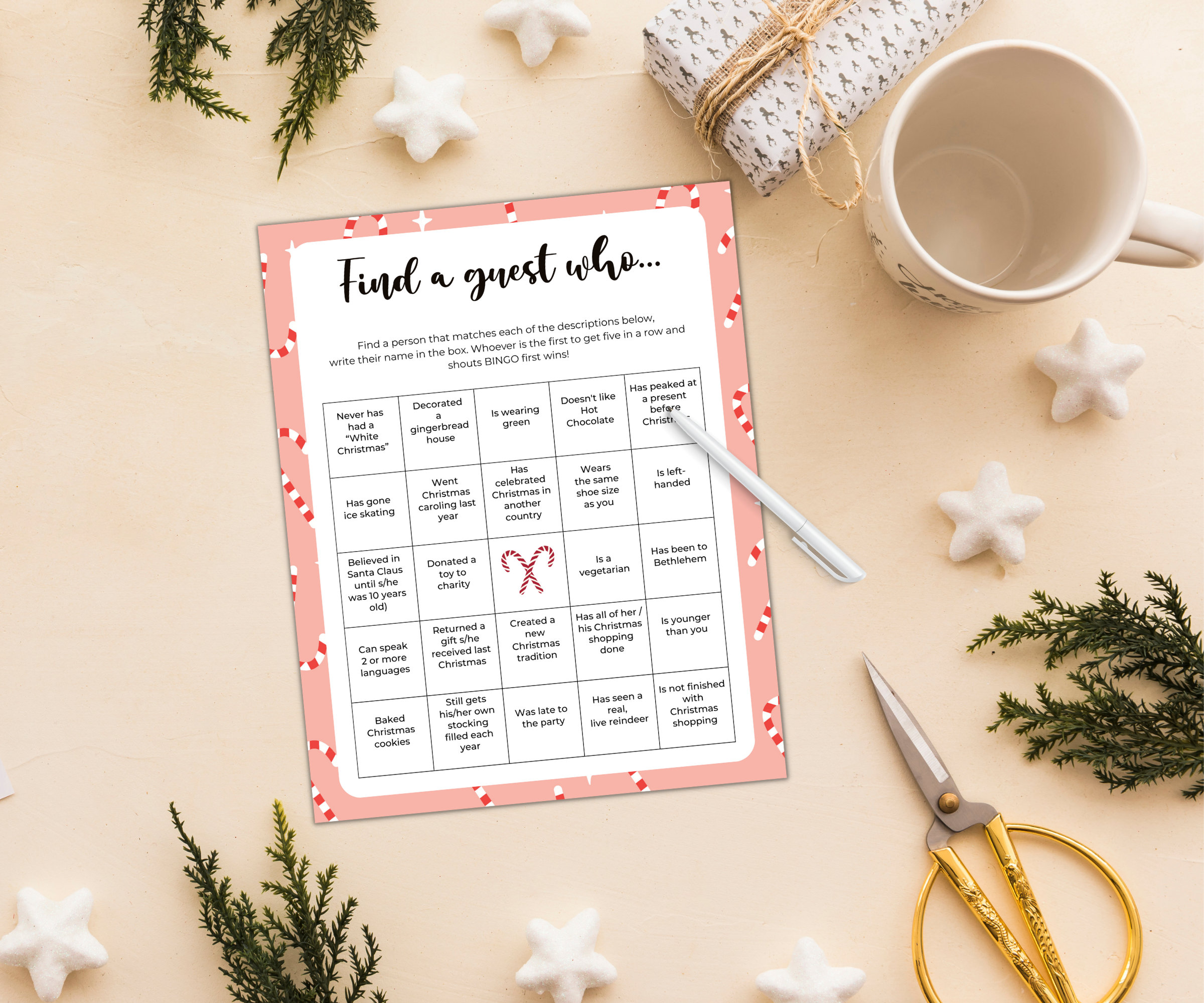 Find the Guest Bingo Christmas Game Printable Christmas Party Game Find ...