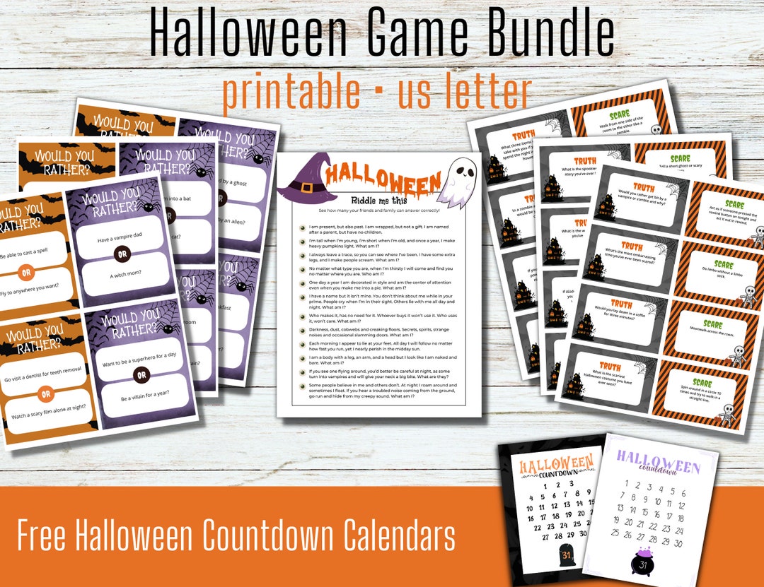 Printable Halloween Party Game Bundle | Halloween Countdown Calendar ...