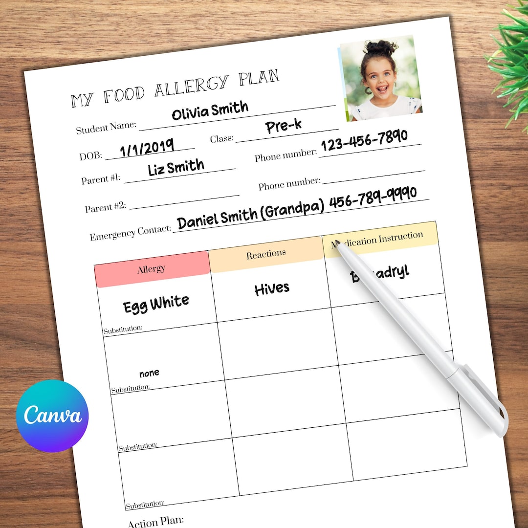 Food Allergy Tracker Form Printable | Food Allergy School Checklist ...