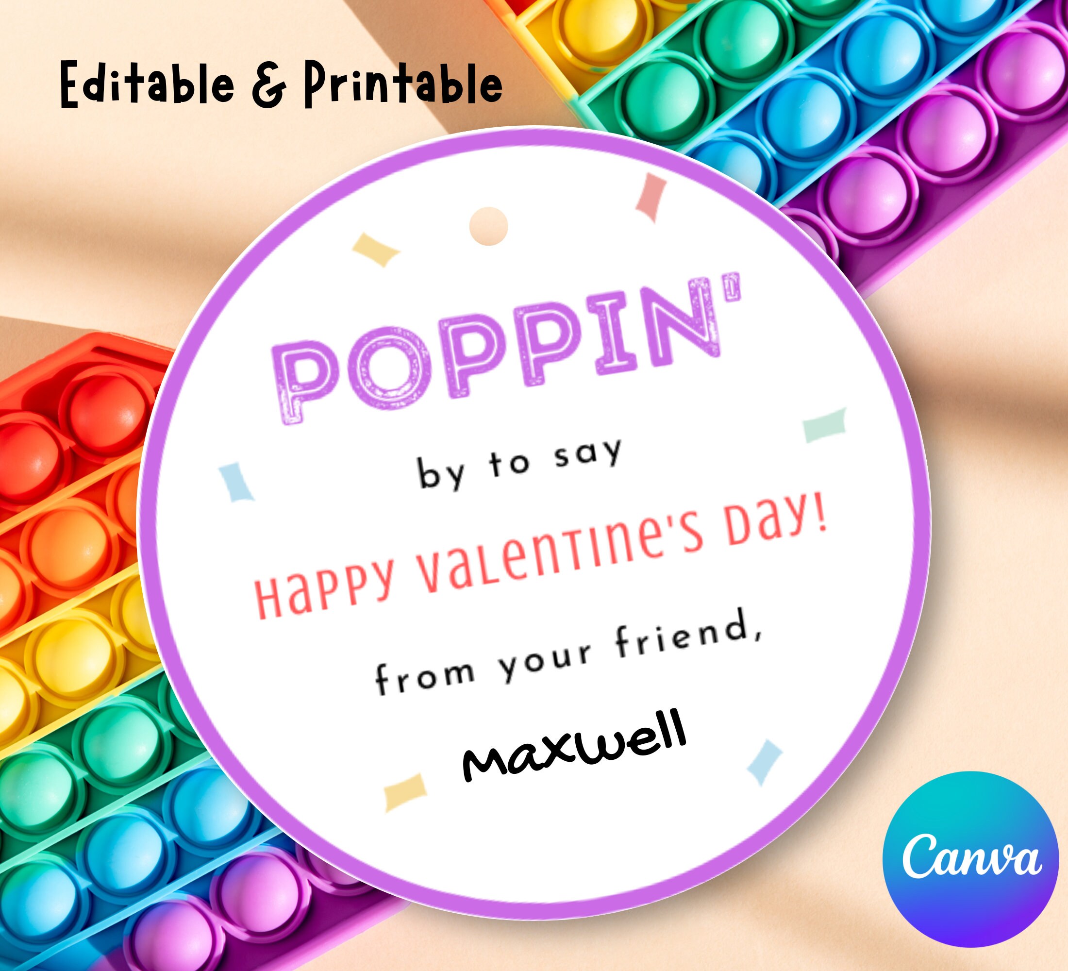 Pop It Valentine Gift Tags Printable Classroom Valentines Card Pop It ...