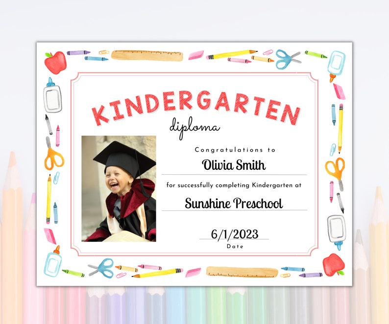Printable Kindergarten Graduation Diploma Kinder Certificate - Etsy