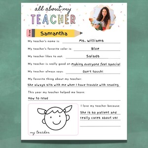Teacher Appreciation Week All About My Teacher Questionnaire ...