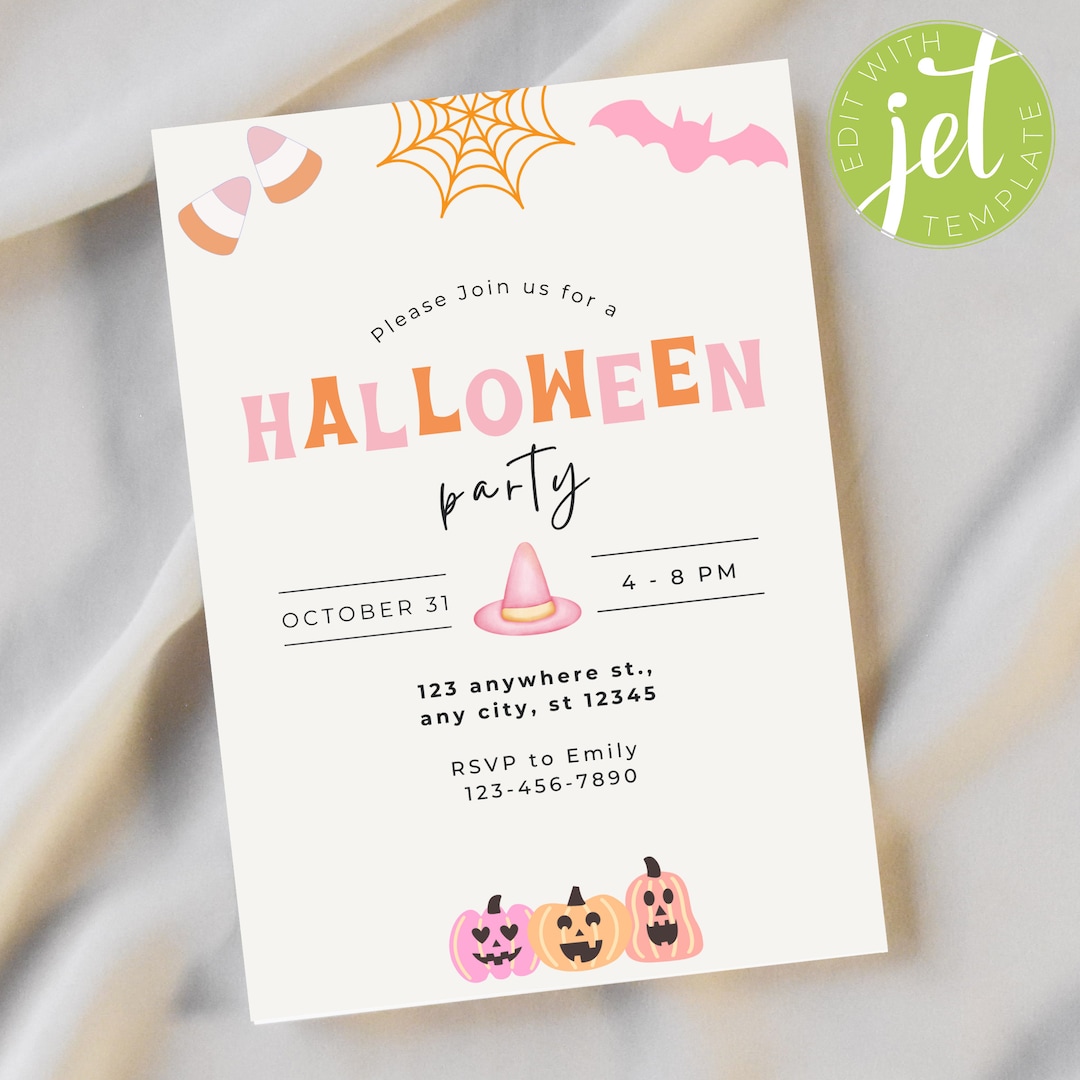 Retro Pink Halloween Party Invitation | Adult Kids Halloween Party ...