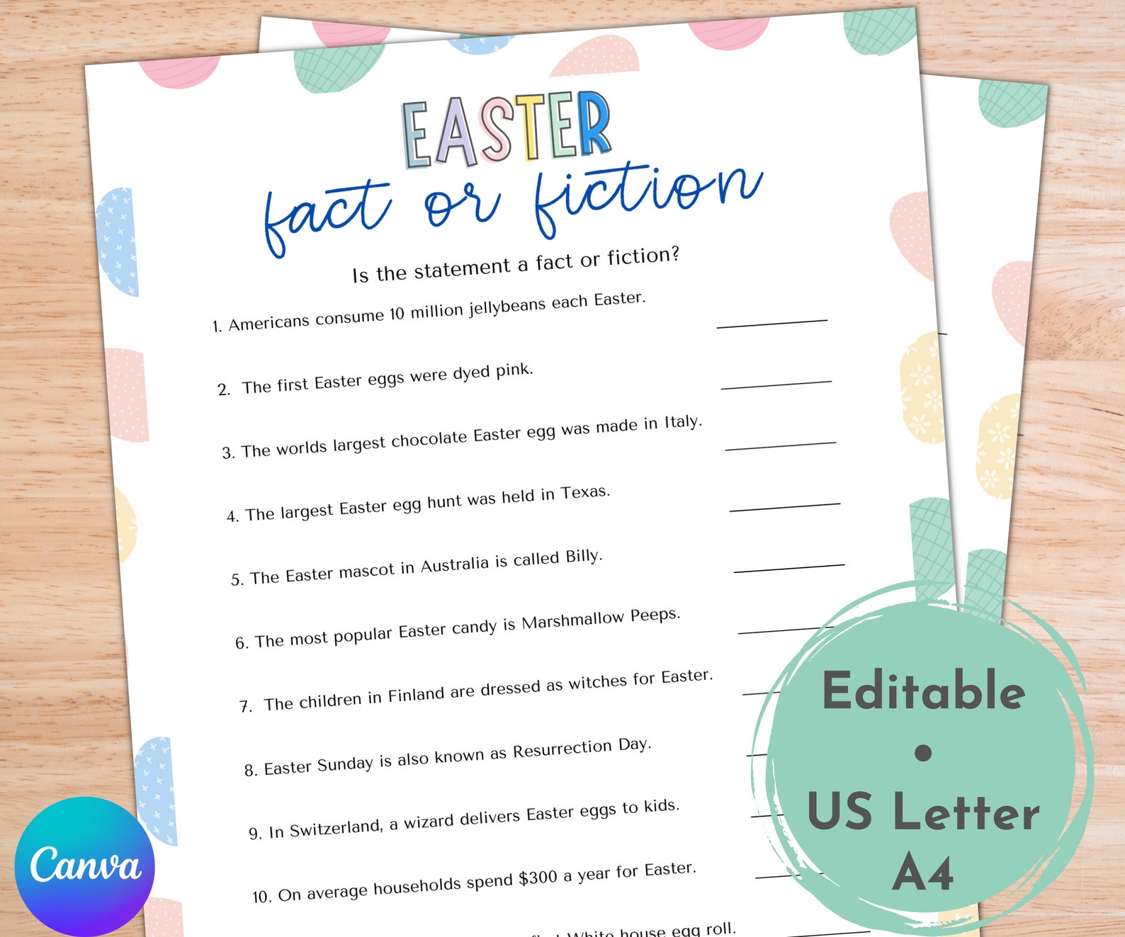 Printable Easter Fact or Fiction Game Family Game Night Easter ...