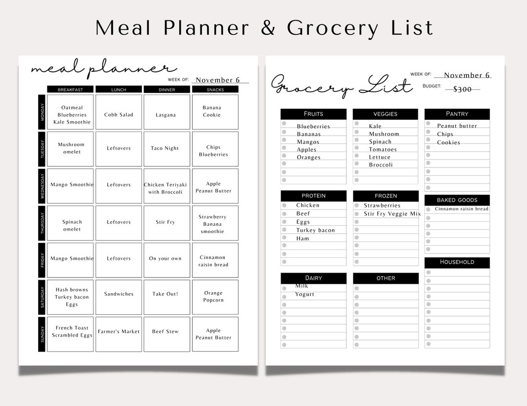 Minimalist Printable Weekly Meal Planner | Printable Grocery List ...