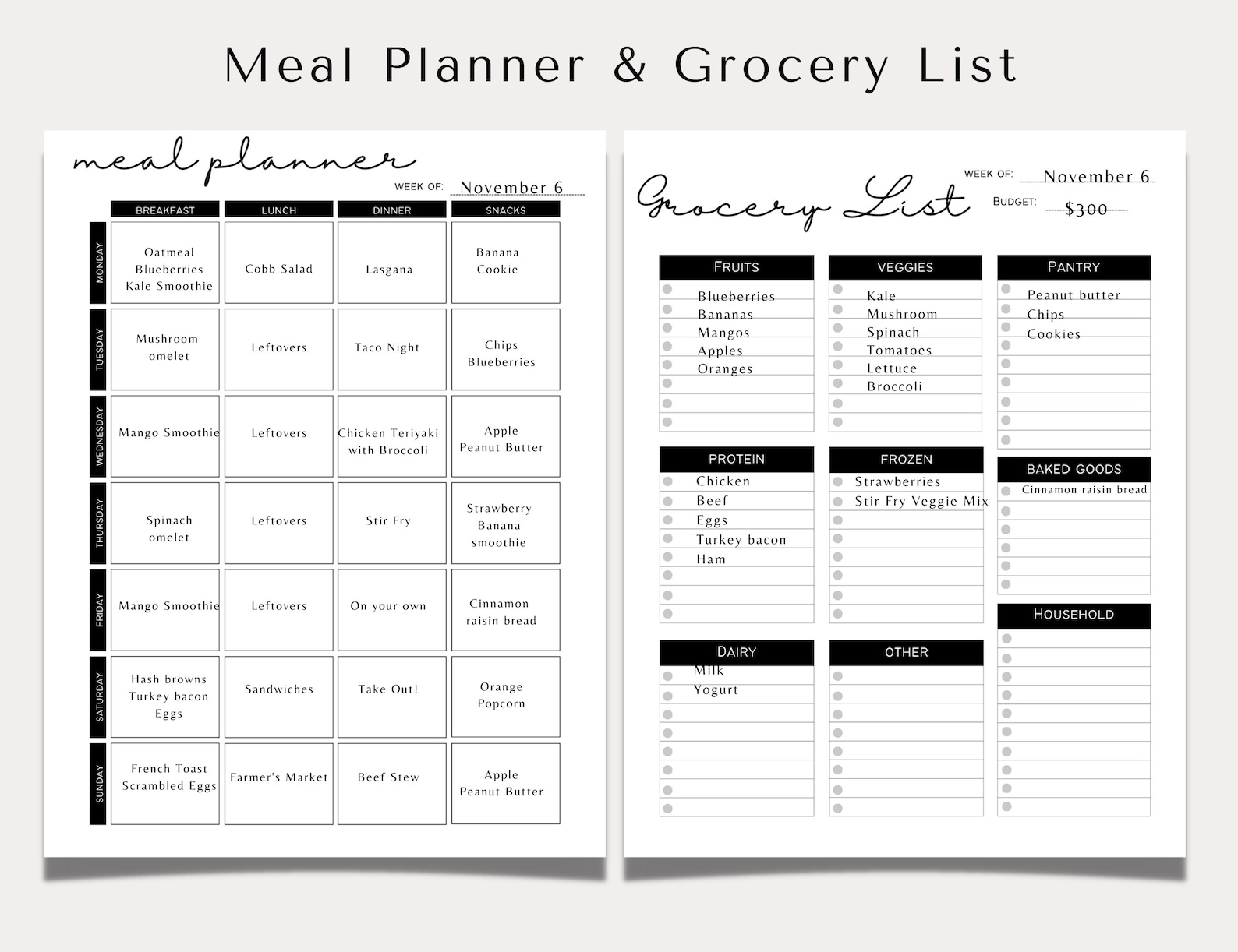 Minimalist Printable Weekly Meal Planner Printable Grocery - Etsy