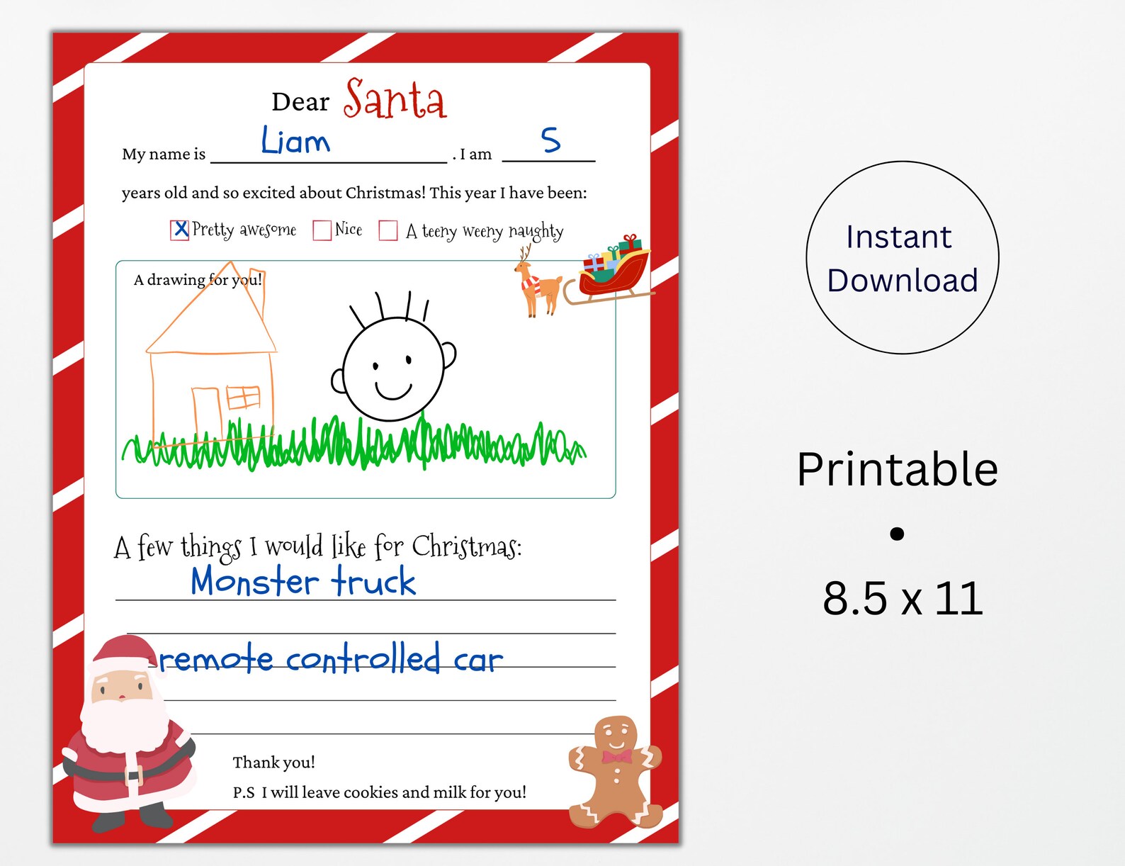 Santa Letter Printable Kids Letter to Santa Santa Claus Letter Template ...