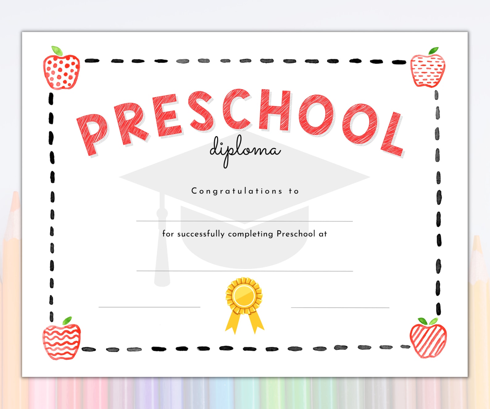 Printable Preschool Graduation Diploma | Preschool Certificate Editable ...