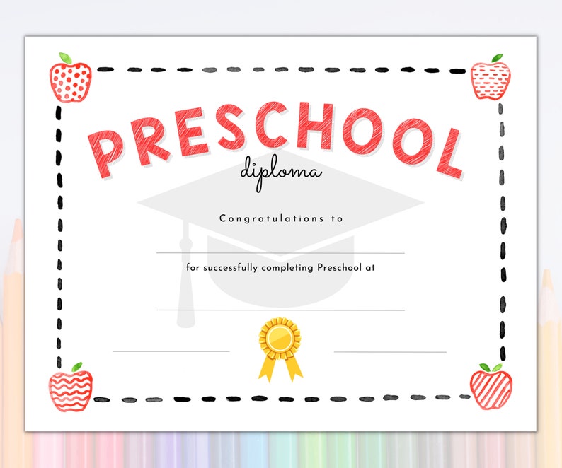 Printable Preschool Graduation Diploma Preschool Certificate Editable ...