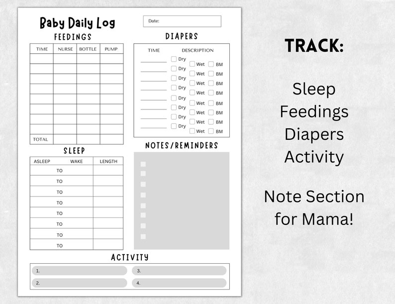 Printable Baby Daily Care Log Newborn Tracker Breastfeeding Tracker ...