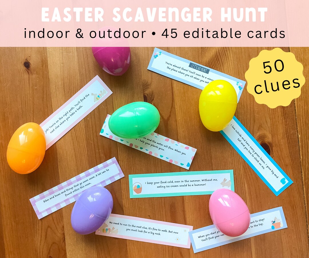 Easter Egg Scavenger Hunt Clues Printable Treasure Hunt for Kids Indoor ...