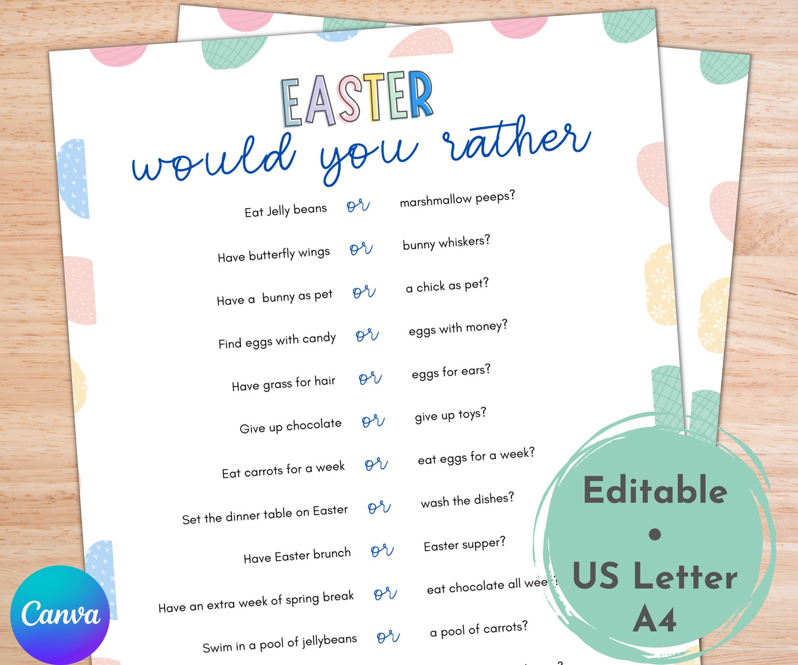 Printable Easter Would You Rather Party Game Family Game Night Easter ...