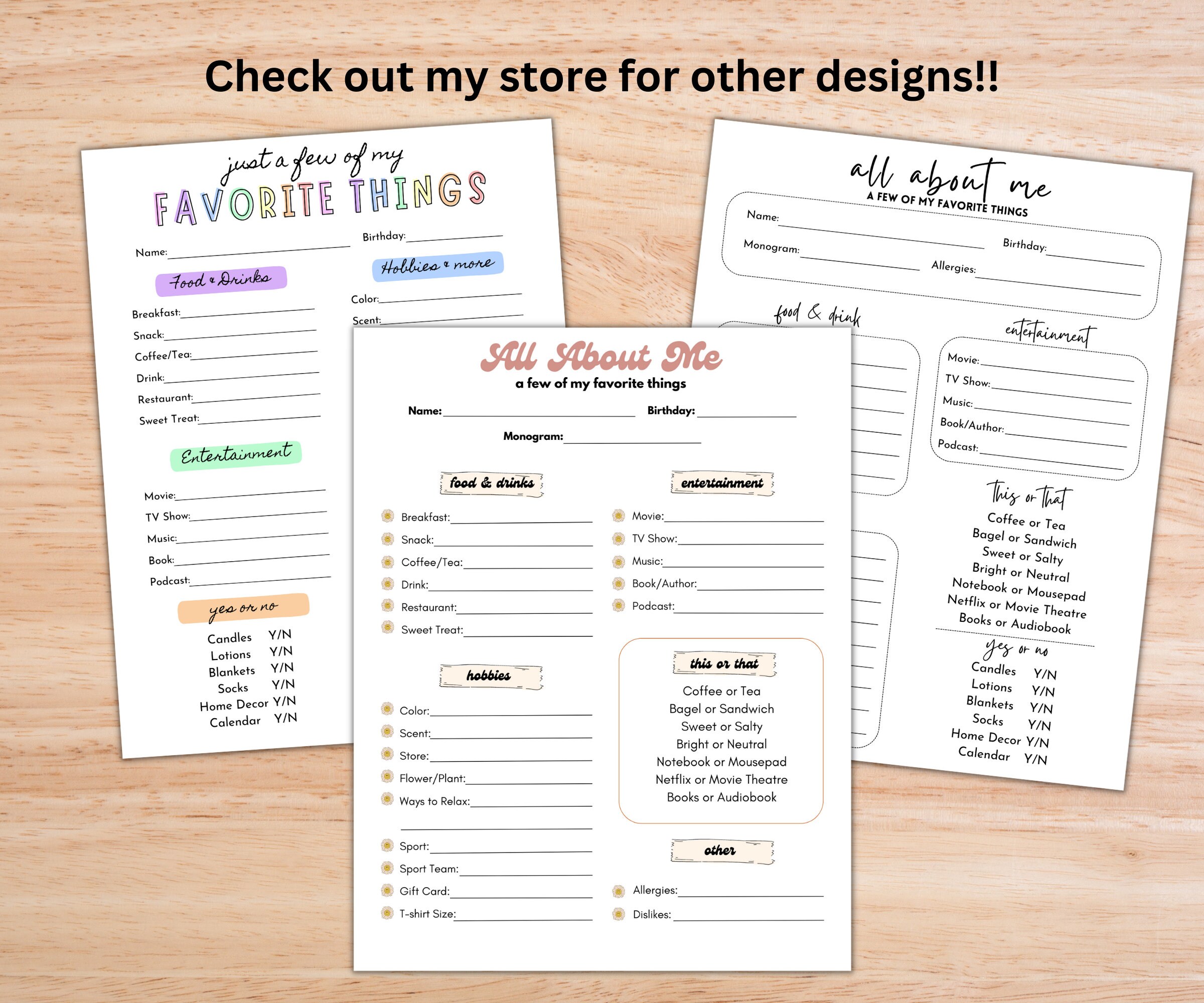 Favorites Survey Just a Few of My Favorite Things Co-worker ...