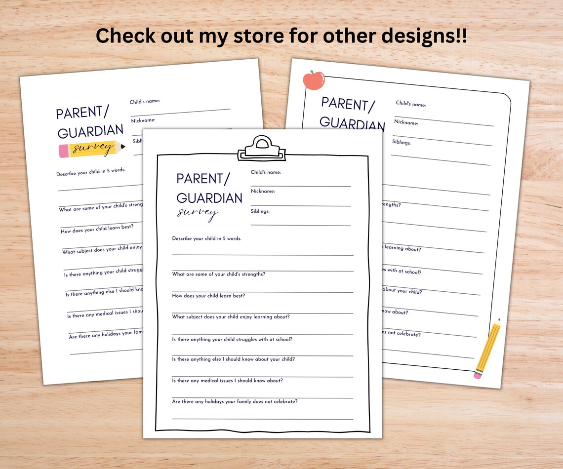 Back to School Parent Survey Getting to Know Your Child Questionnaire ...