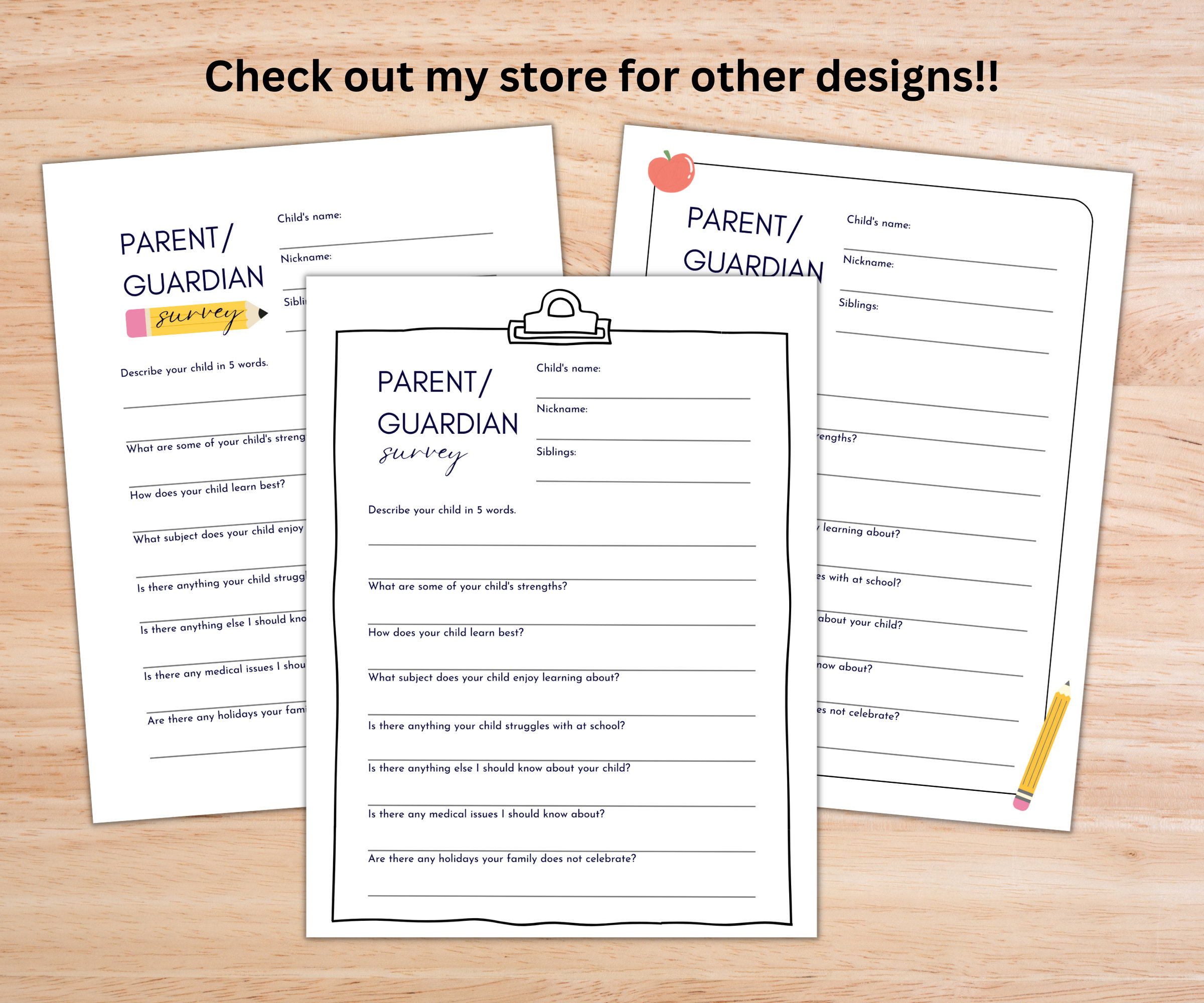 Back to School Parent Survey Getting to Know Your Child Questionnaire ...