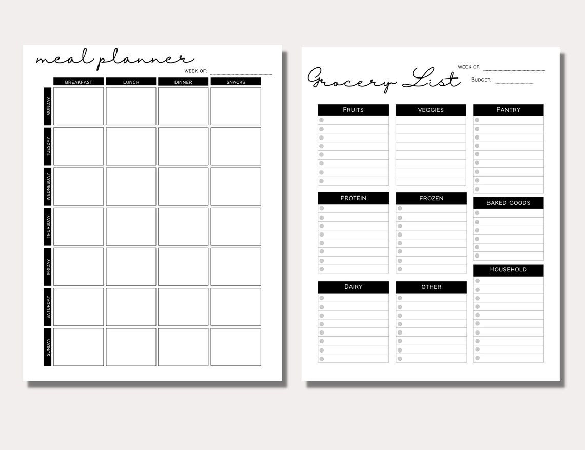Minimalist Printable Weekly Meal Planner Printable Grocery - Etsy