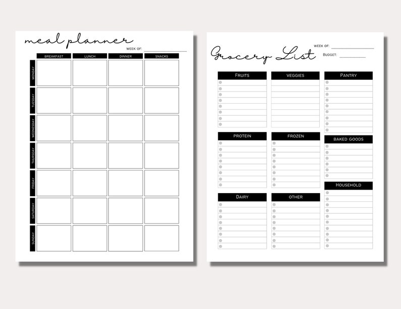 Minimalist Printable Weekly Meal Planner Printable Grocery - Etsy