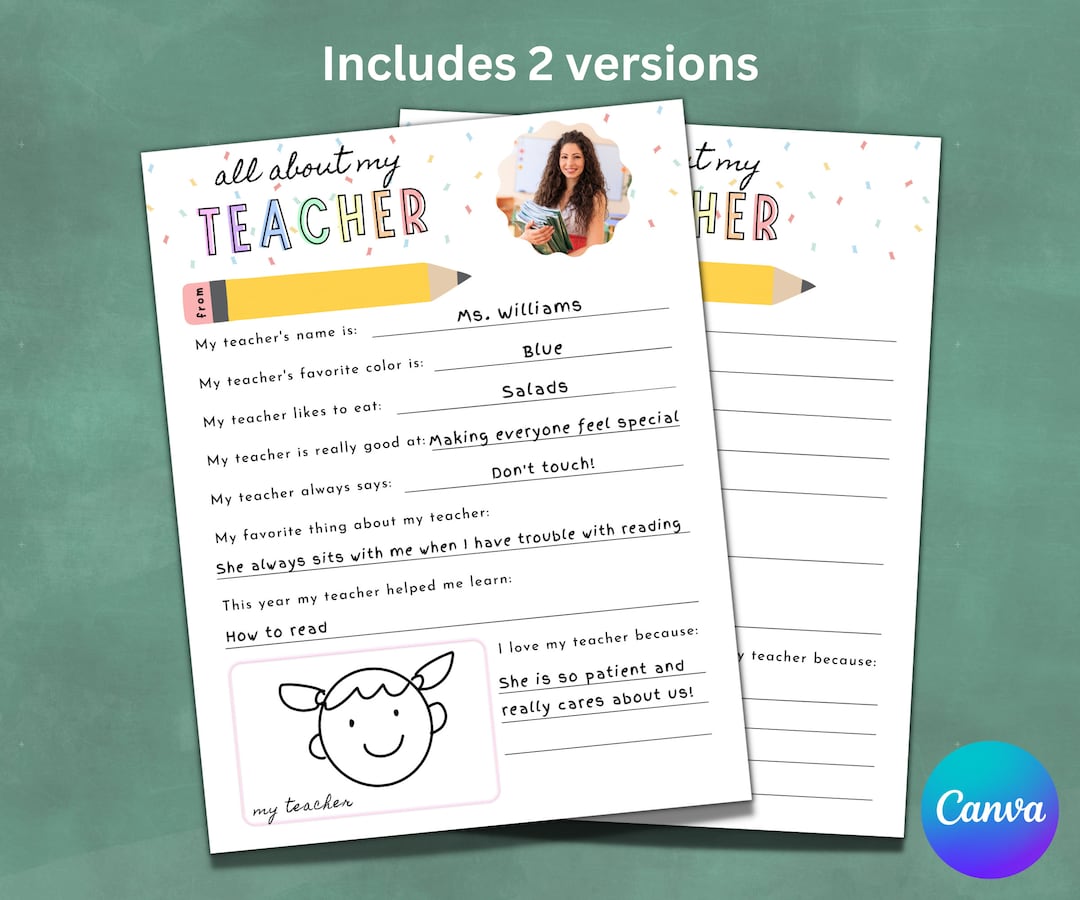Teacher Appreciation Week All About My Teacher Questionnaire ...