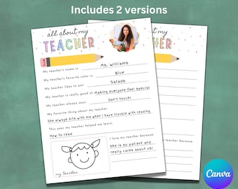 Teacher Appreciation Week All About My Teacher Questionnaire, Printable ...