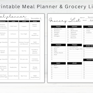 Minimalist Printable Weekly Meal Planner Printable Grocery - Etsy