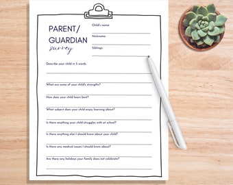 Back to School Parent Survey | Getting to Know Your Child Questionnaire ...