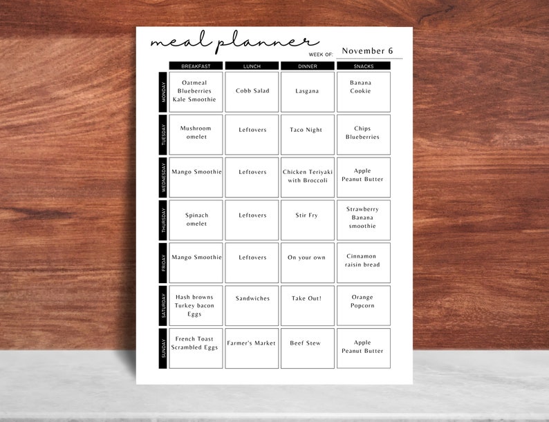 Minimalist Printable Weekly Meal Planner Printable Grocery - Etsy