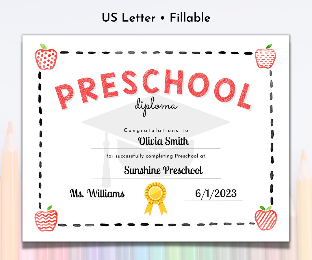 Printable Preschool Graduation Diploma | Preschool Certificate Editable ...