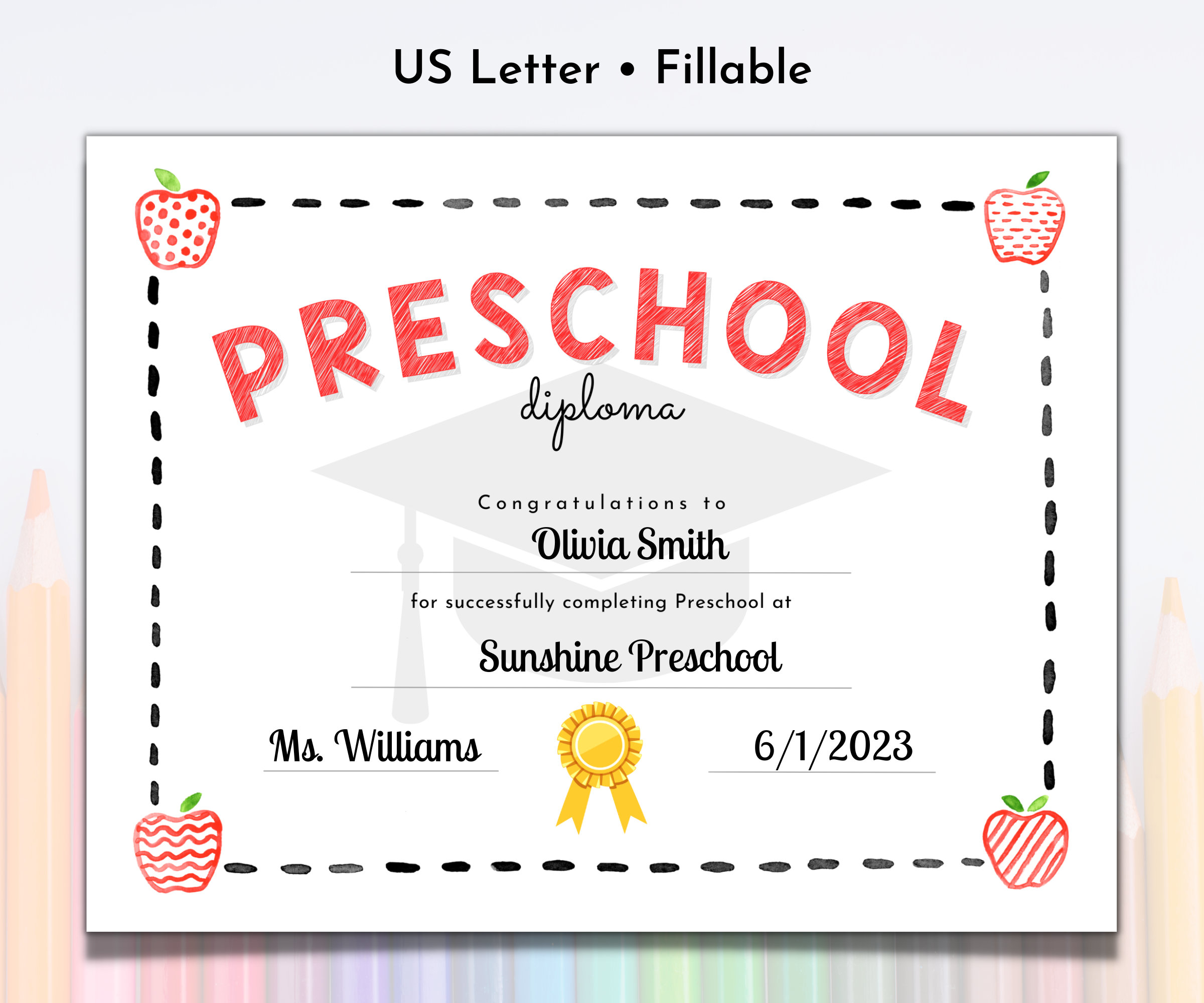 Printable Preschool Graduation Diploma | Preschool Certificate Editable ...