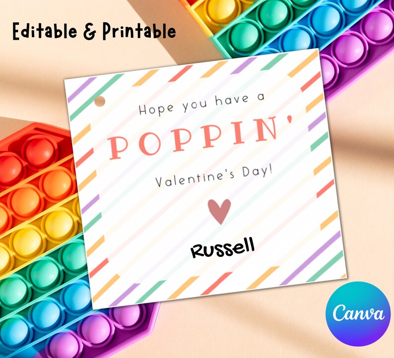 Pop It Valentine Gift Tags Printable Classroom Valentines - Etsy