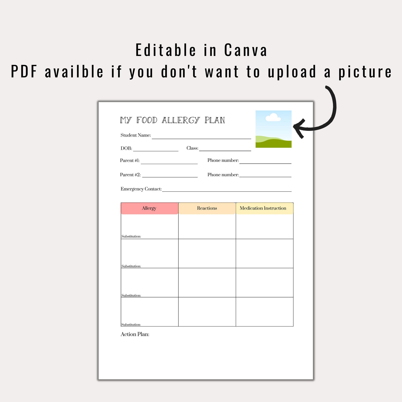 Food Allergy Tracker Form Printable Food Allergy School Checklist Food ...