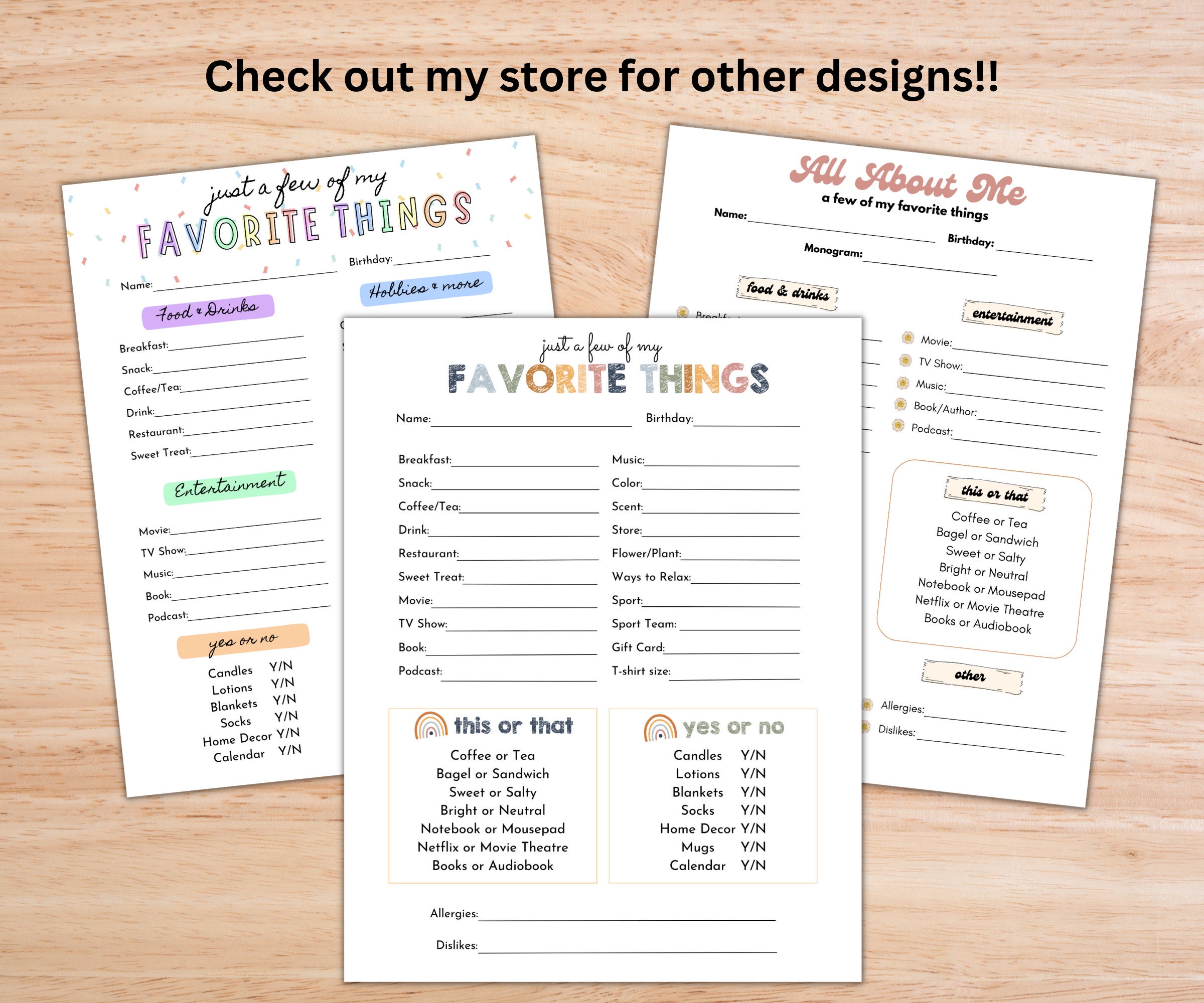 Favorites Survey Just a Few of My Favorite Things Co-worker ...