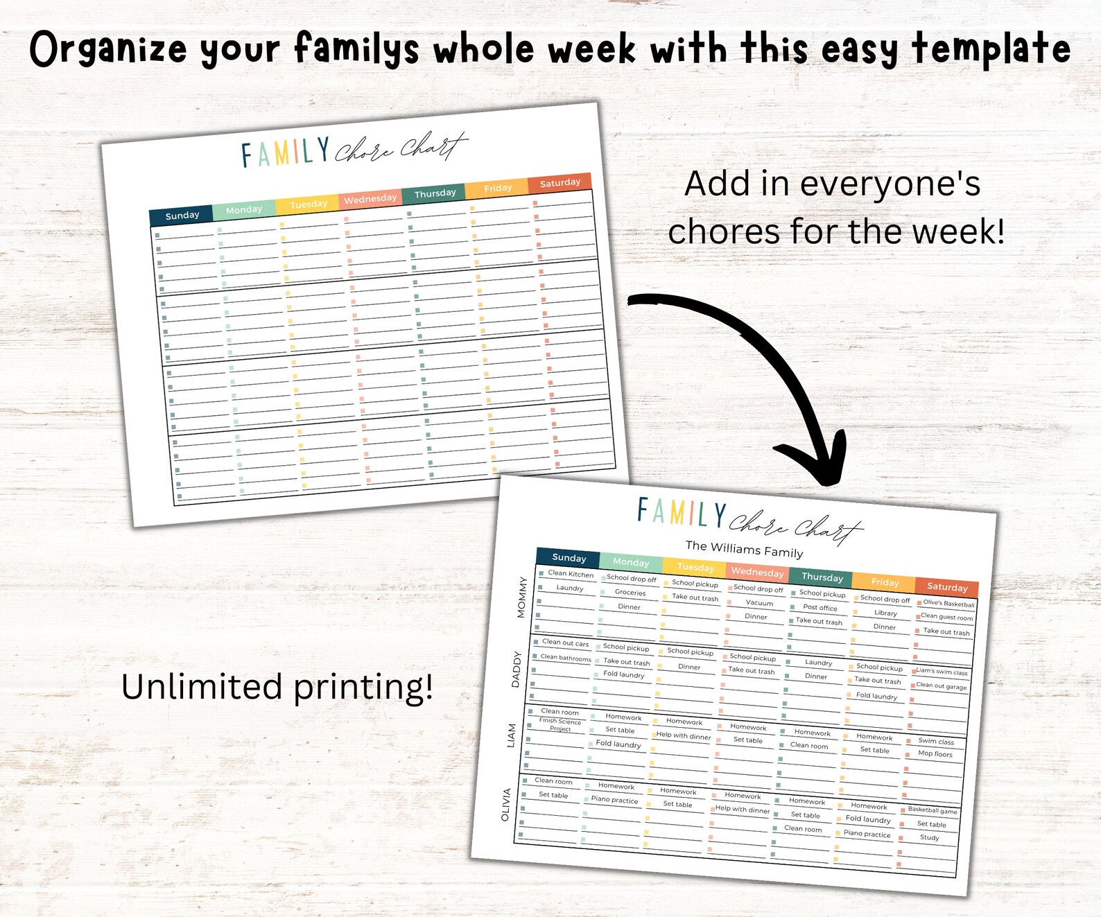 Weekly Family Chore Chart Printable | Editable Family Chore Chart ...