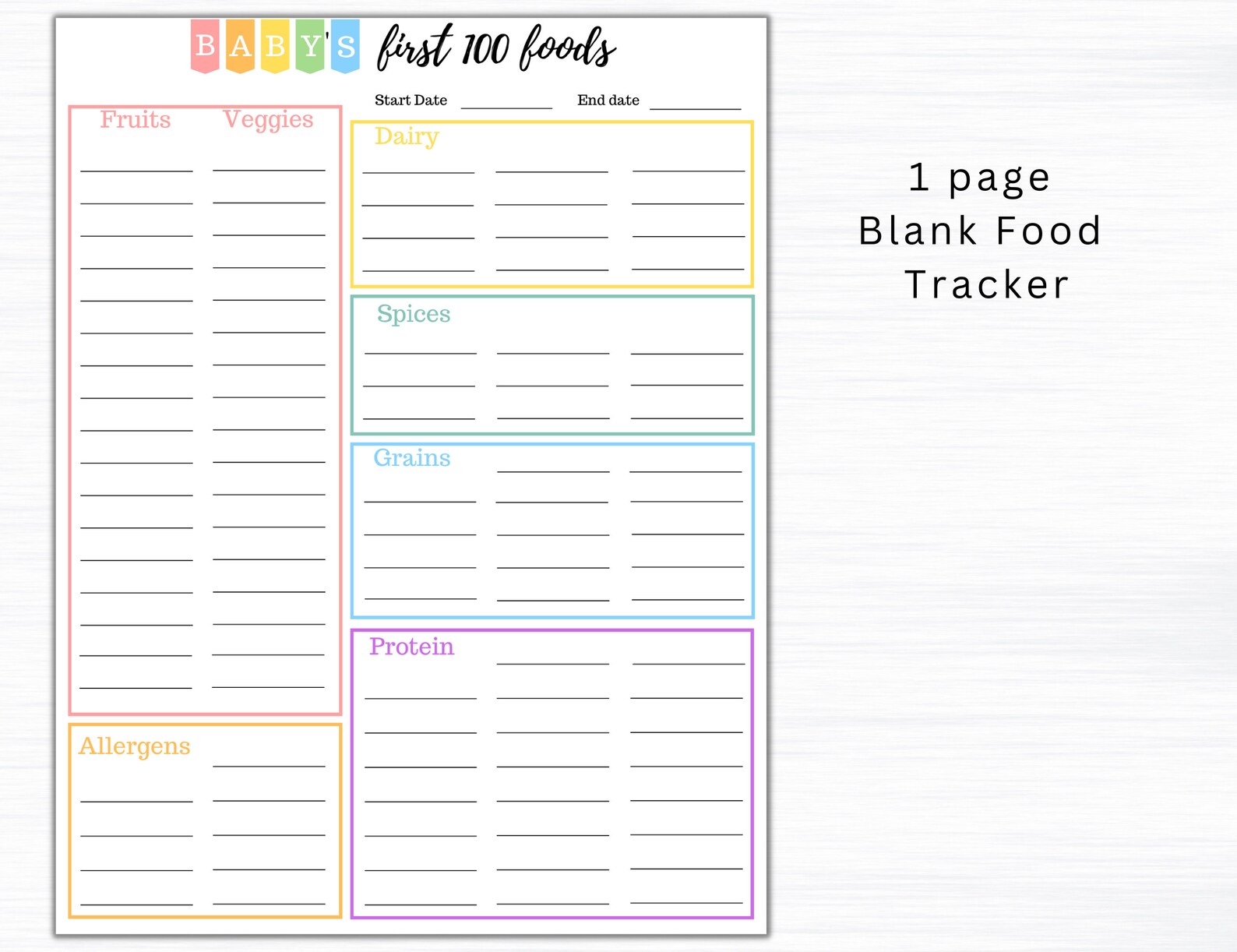 Baby Led Weaning First 100 Food Tracker | Baby's First 100 Foods ...