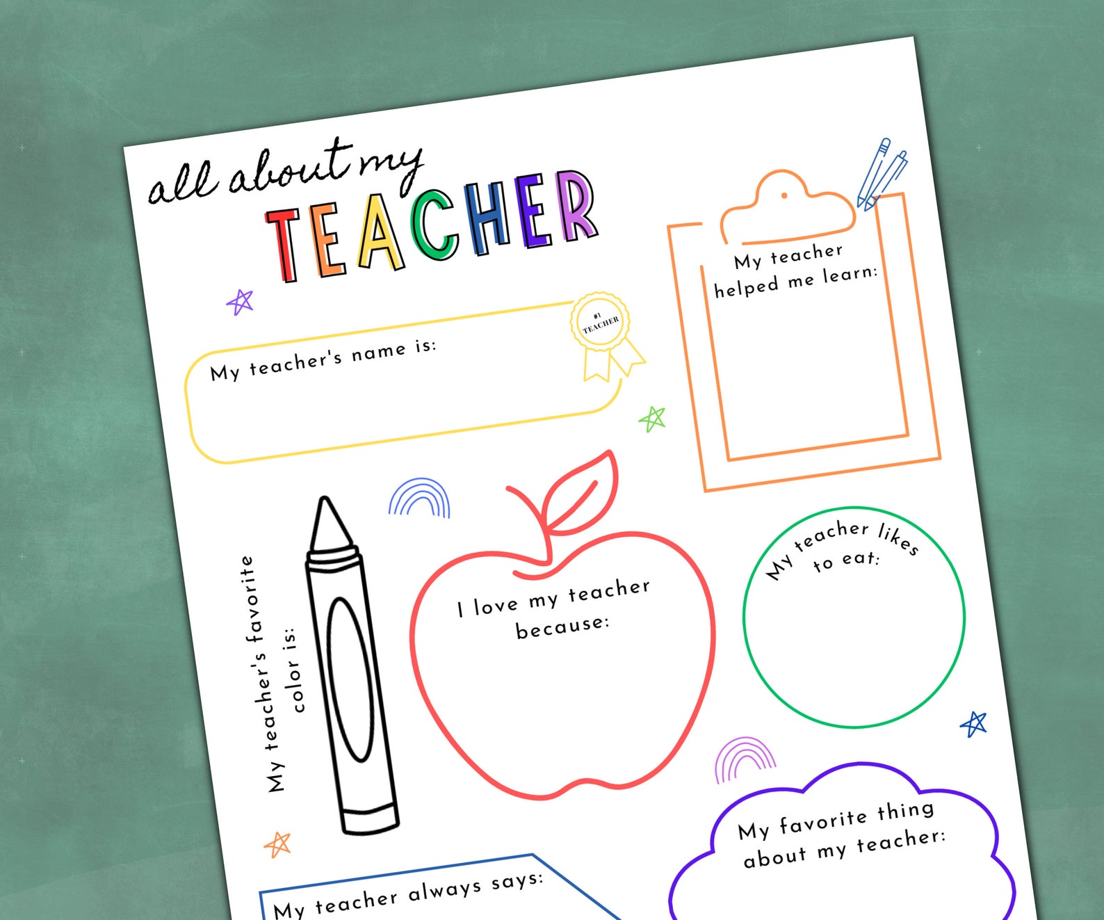 Teacher Appreciation Week All About My Teacher Questionnaire ...