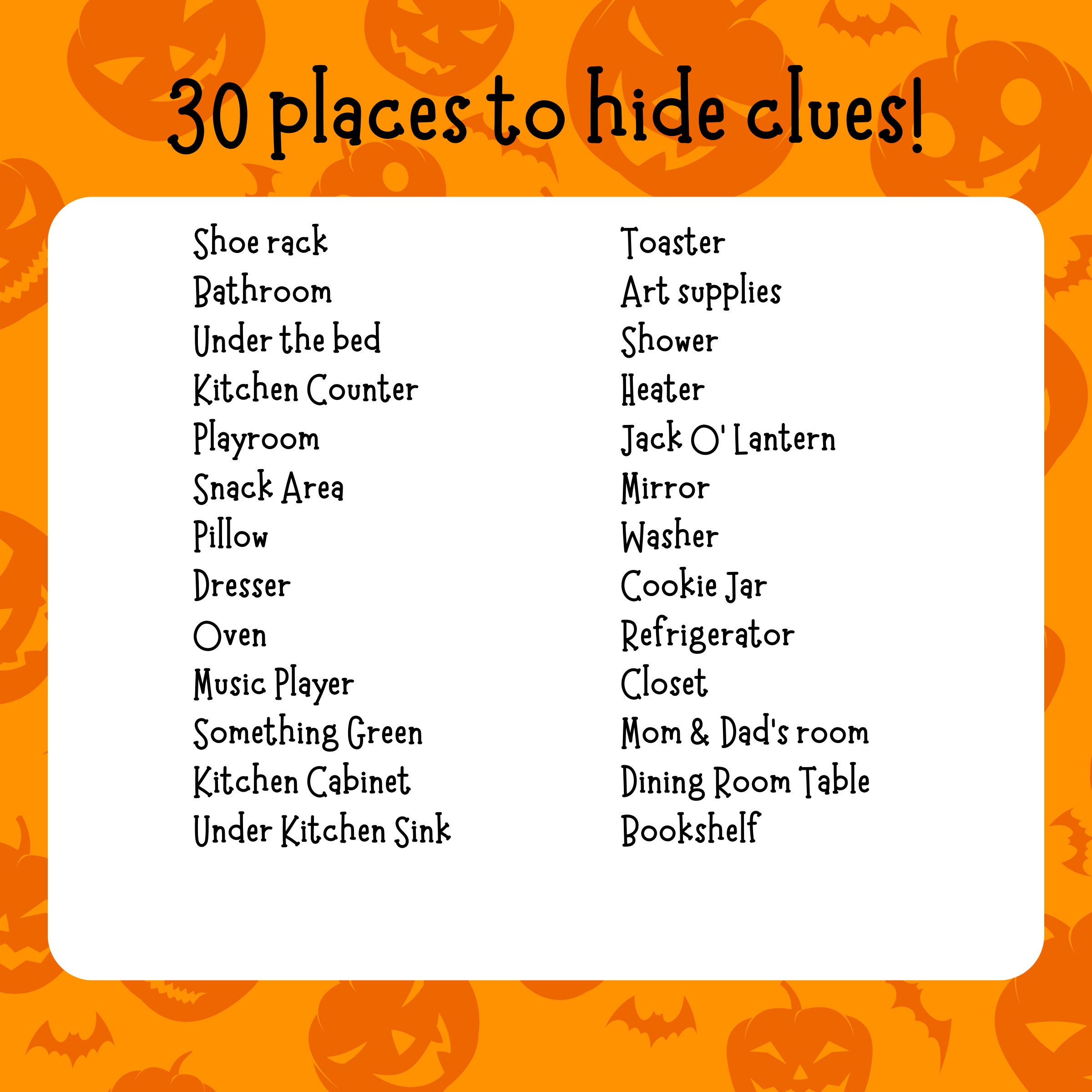 Indoor Halloween Scavenger Hunt for Kids | Printable Treasure Hunt ...